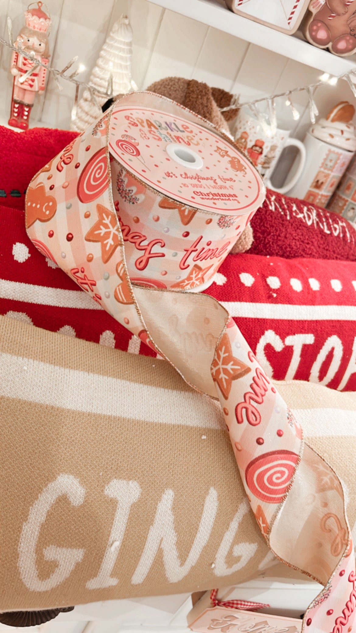 It’s Christmas Time Gingerbread wired ribbon – Christmas Wonderland Co